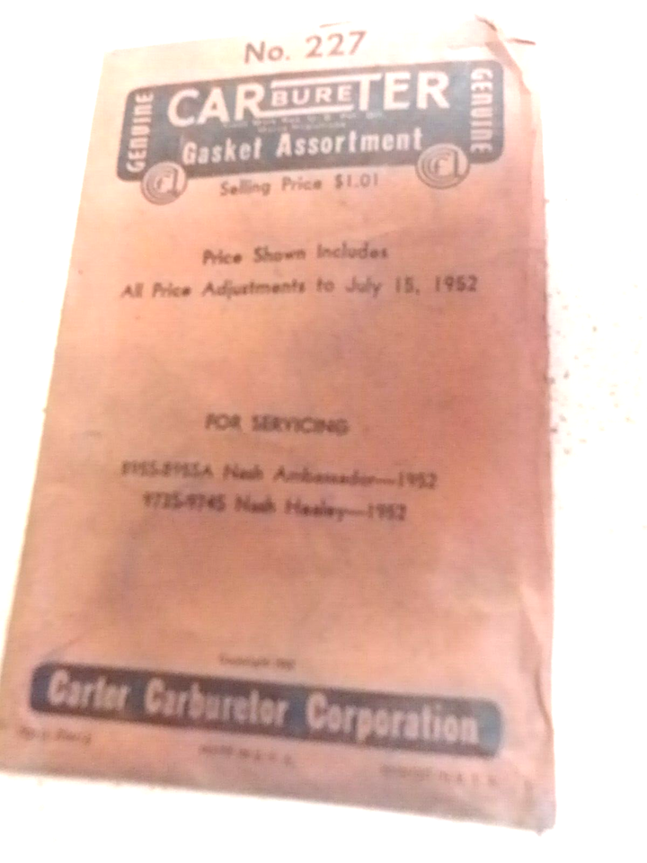 1952 Nash Healey Nash Ambassador Carter Carburetor Gasket Assortment ...