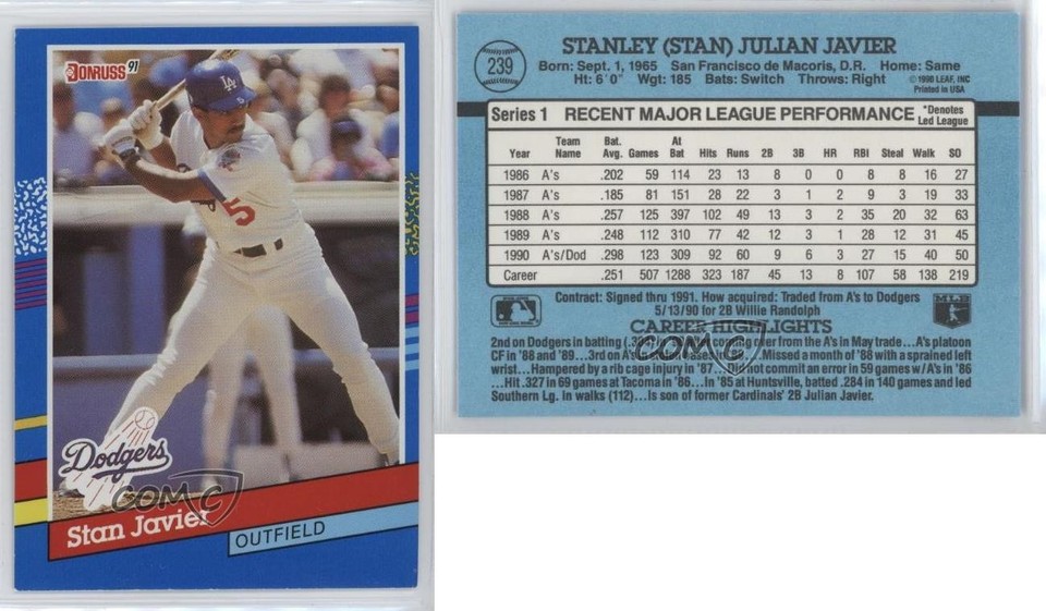 1991 Donruss Stan Javier (2 Purple Stripes on Right Border) #239 1go2 ...