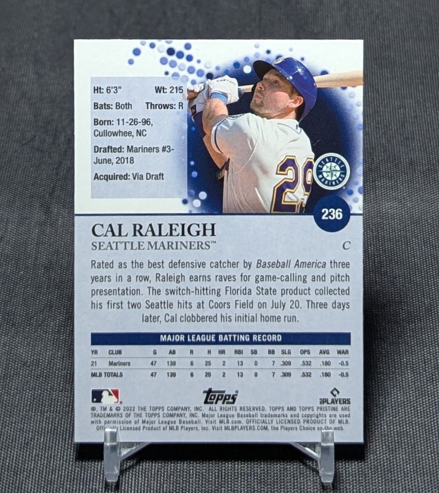 Cal Raleigh Rookie RC 2022 Topps Pristine Chrome Baseball Card #236 ...
