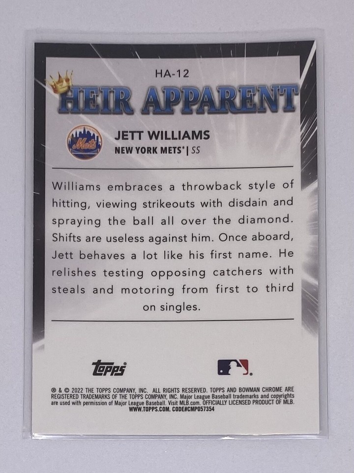 2022 Bowman Chrome Jett Williams Heir Apparent insert baseball card | eBay