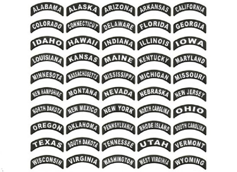 ALL 50 US STATE Top Rockers 4" x 1" iron on patches + Puerto Rico | eBay