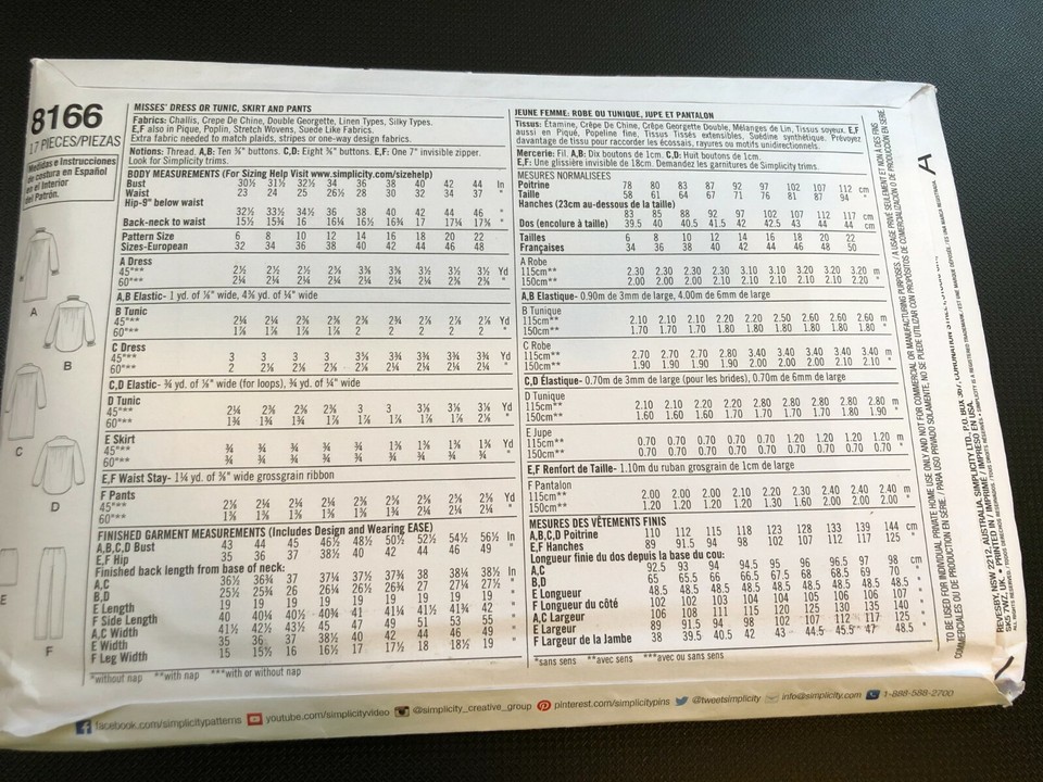 Simplicity Pattern 8166 Ms High Neck Dress~Tunic w/Variations~ Skirt ...