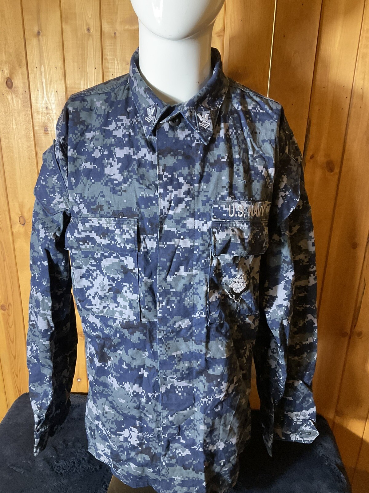 US NAVY Digital Blue Camo Uniform Shirt Jacket Size L… - Gem