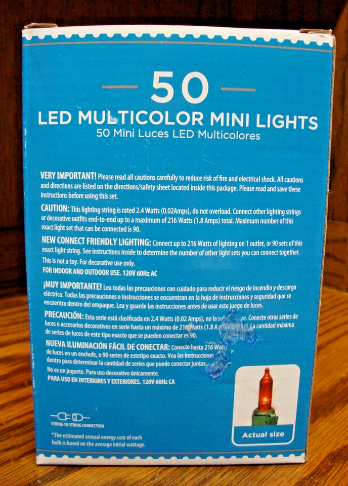 Holiday Time 50 LED Multicolor Mini Lights Green Wire 12ft Indoor ...