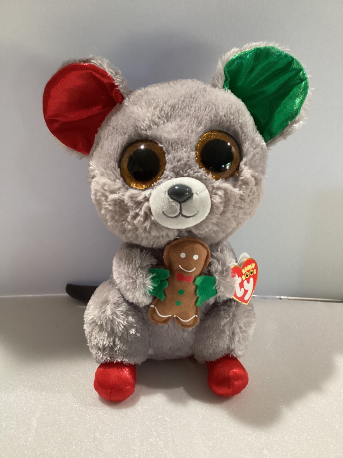 Ty Beanie Boo Buddy MAC the CHRISTMAS MOUSE holding Gingerbread Man 9 ...