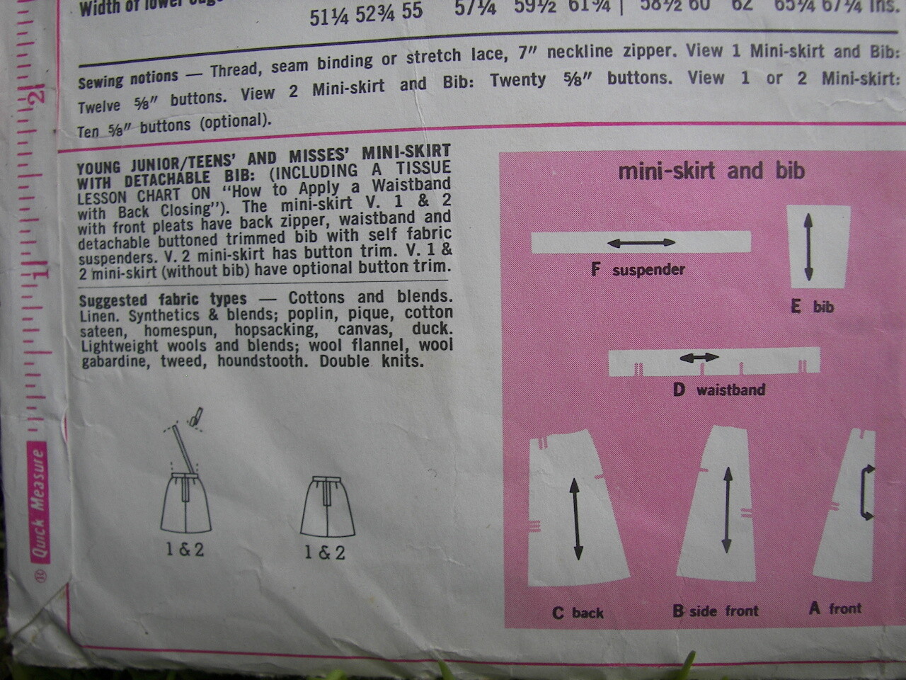 VTG ~ Simplicity Pattern #8891 Yng Jr/Teen Mini-Skirt w/Detachable Bib ...
