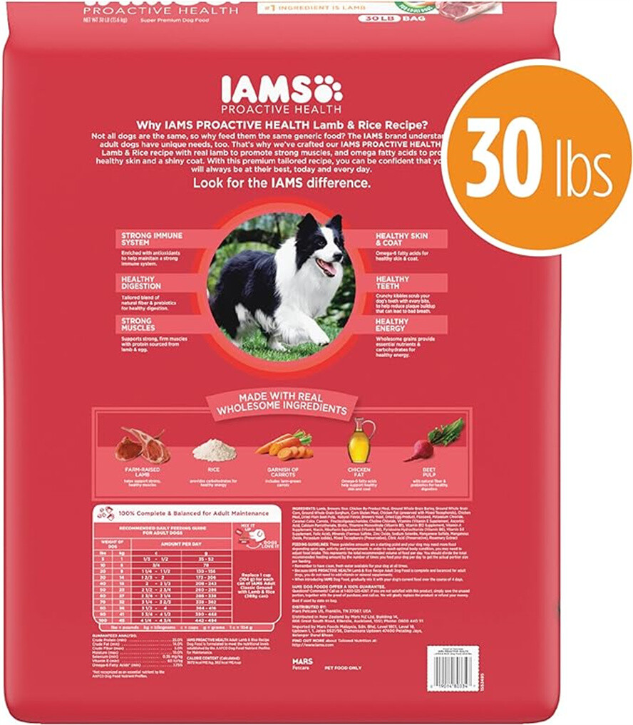 IAMS Minichunks Adult Dry Dog Food Lamb & Rice Recipe Dog Kibble, 30 lb ...