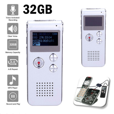 32GB Voice Recorder Mini Dictaphone MP3 Player Spy Lecture Interview ...