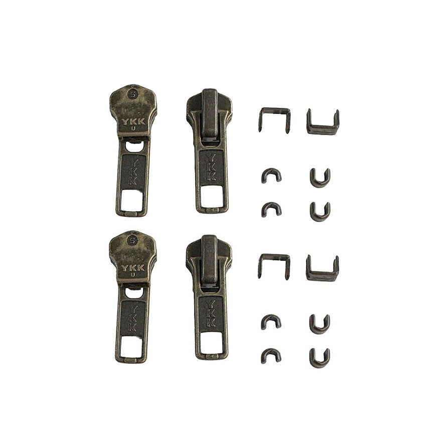 YKK Zipper Repair Kit 32pcs Antique Brass Metal Auto Pull #5, 7, 10 ...