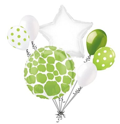 7 pc Lime Giraffe Print Balloon Bouquet Happy Birthday Baby Shower ...