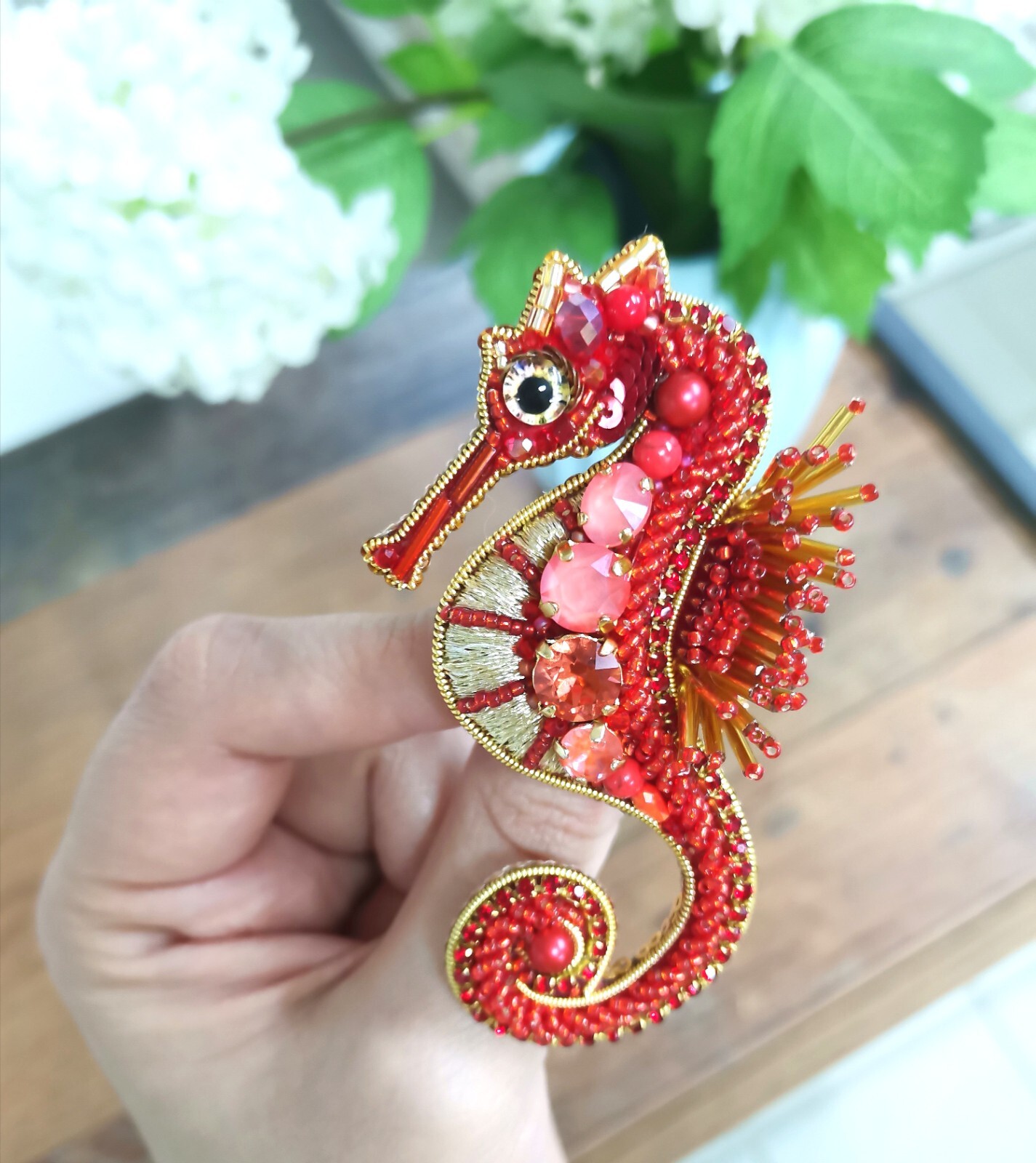Seahorse jewelry brooch beaded, coral jewelry,Seahorse lover gift ...