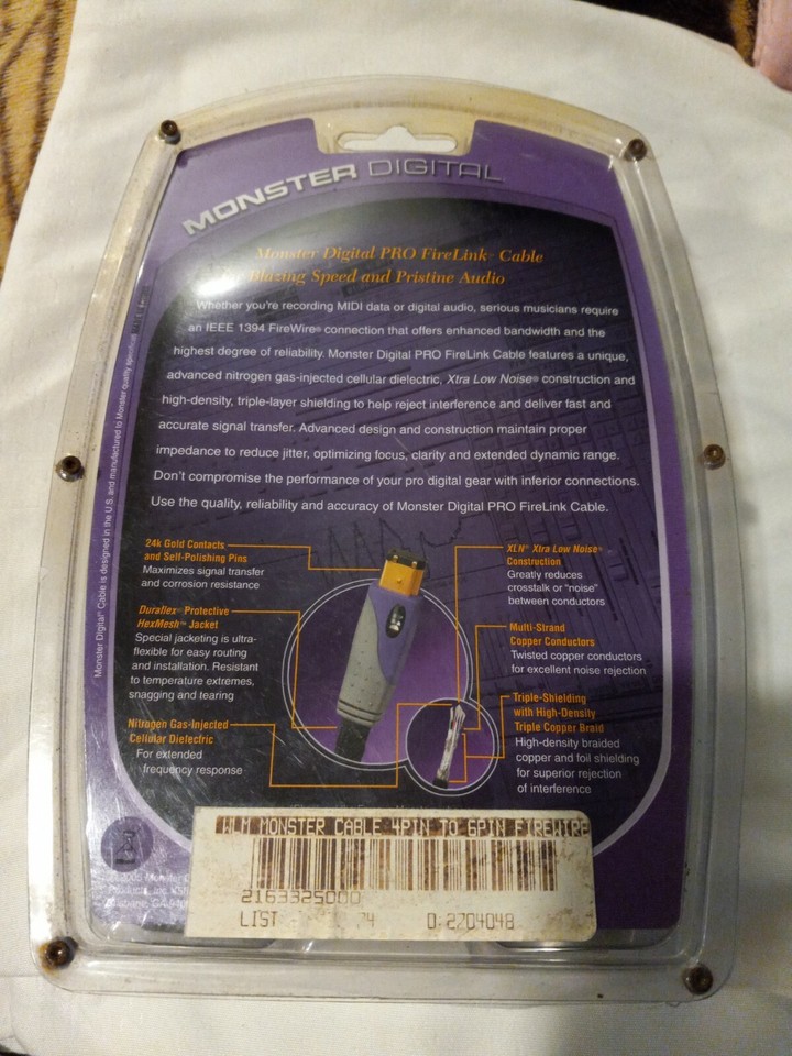Monster Digital Prolink Firewire Cable 7ft 4/6Pin 2.13m New | eBay