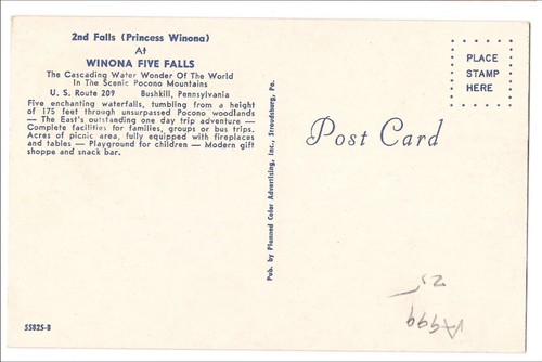 PRINCESS WINONA FALLS Pocono Mountains Postcard Pennsylvania PA ...