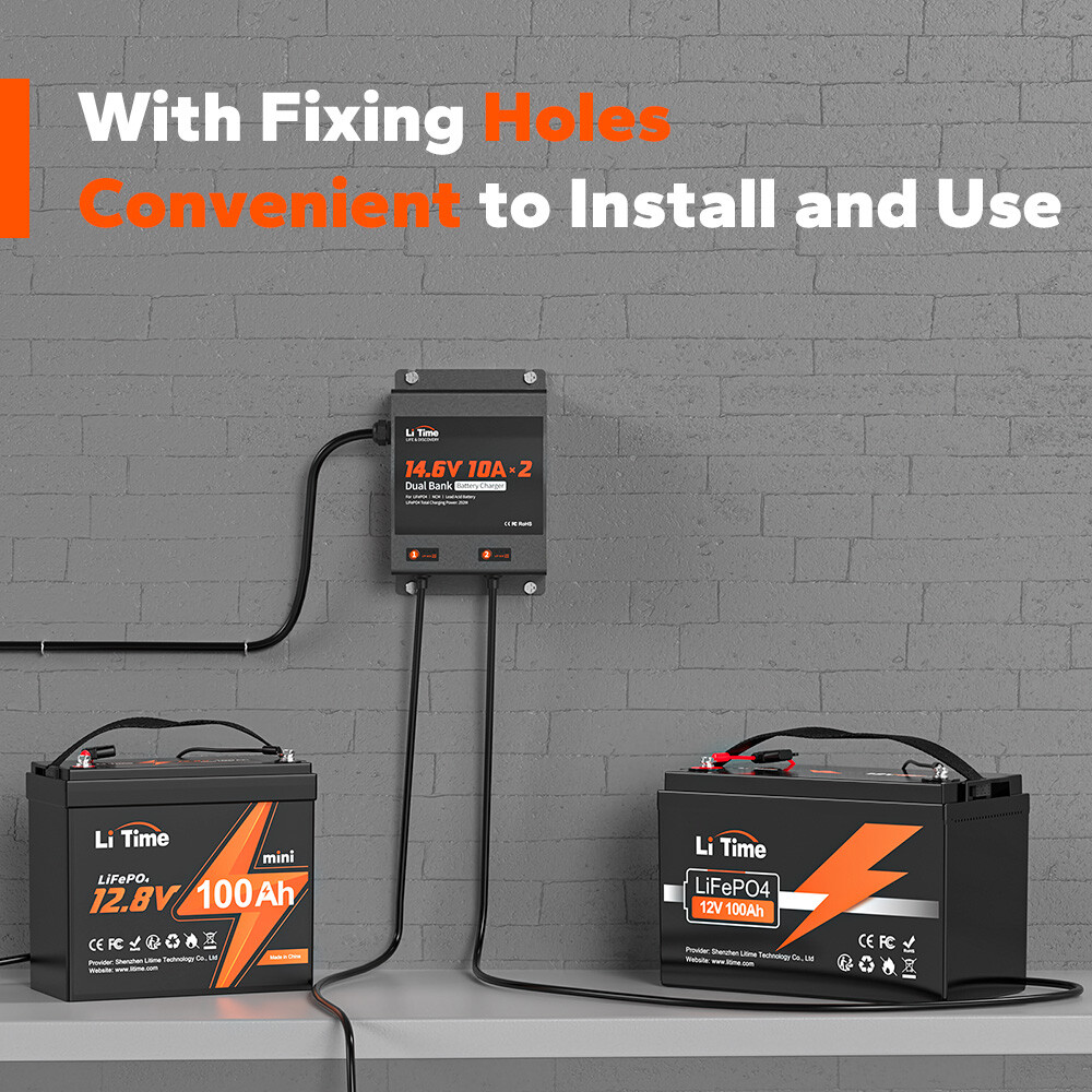 LiTime 14.6V 10A Dual Bank Smart Battery Charger for Lithium LiFePO4 ...