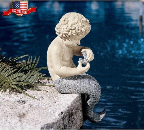 15 inch Little Mermaid Merman Boy Statue Figurine Garden Outdoor Home ...
