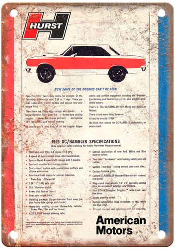 1969 AMC Hurst SC Rambler Promo Sheet Vintage Ad Retro Look Metal Sign ...