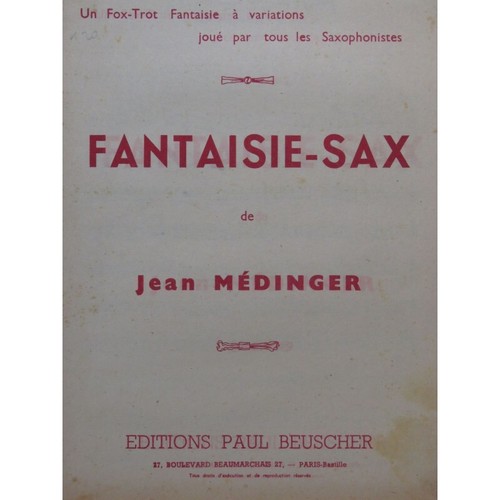 MÉDINGER Jean Fantaisie Sax Saxophone Piano 1946 | eBay