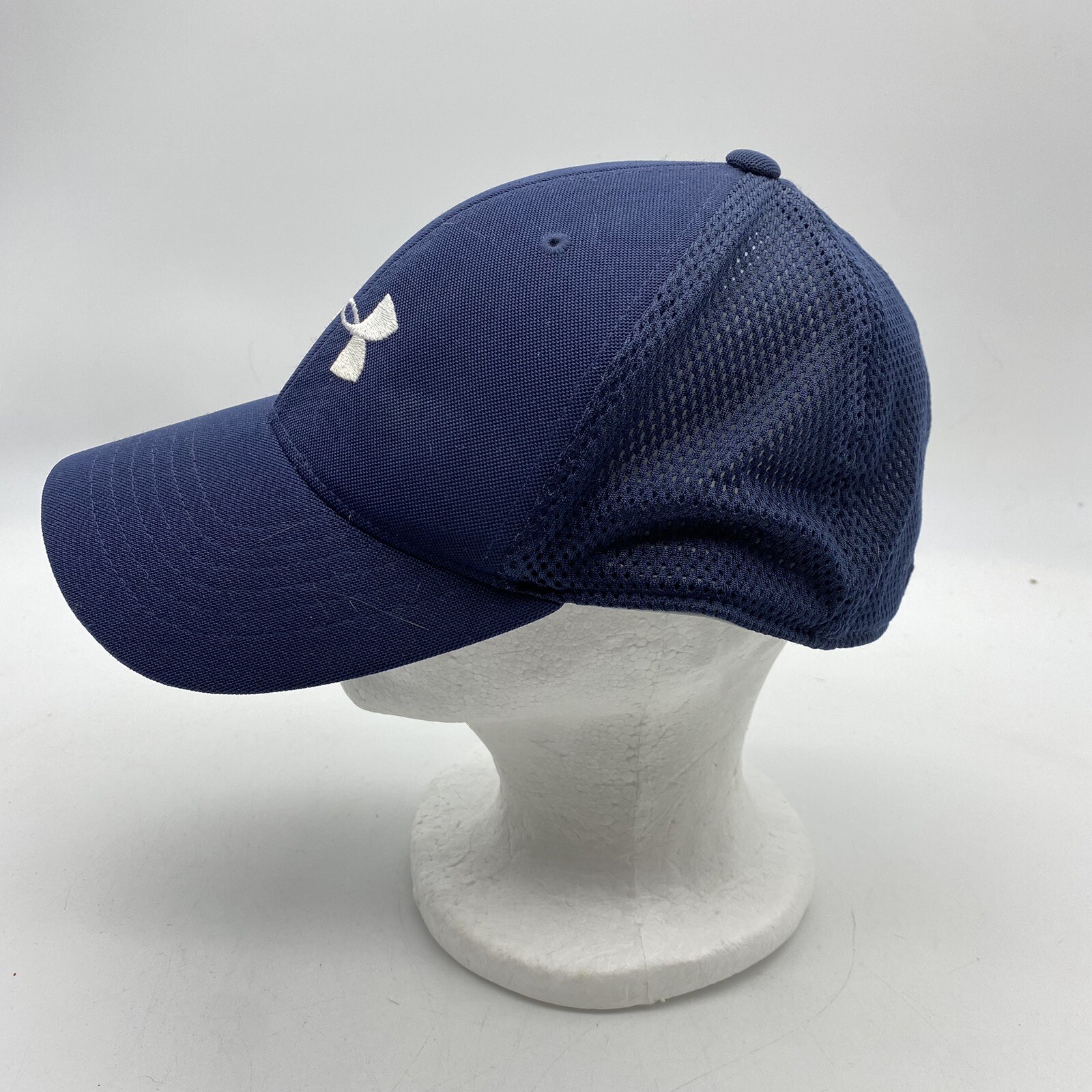 Under Armour Ball Hat Cap Blue Half Mesh Fitted Large Stretch Logo ...
