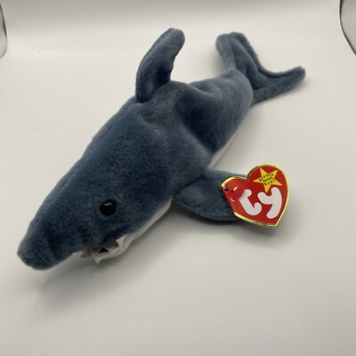 Ty Beanie Baby - CRUNCH the Shark with TAGS (1996) Plush Stuffed Animal ...