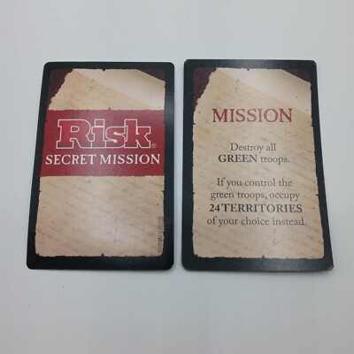 Risk 2015 SECRET MISSION CARD Destroy Green Troops Game Replacement ...