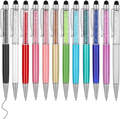 10x Crystal Ball Point Pens 2in1 Stylus Pen Blue Ink Biro Ballpoint ...