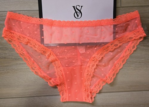 NWT Victoria's Secret Orange Sheer Dotted Mesh Lace Ruched Cheekini ...