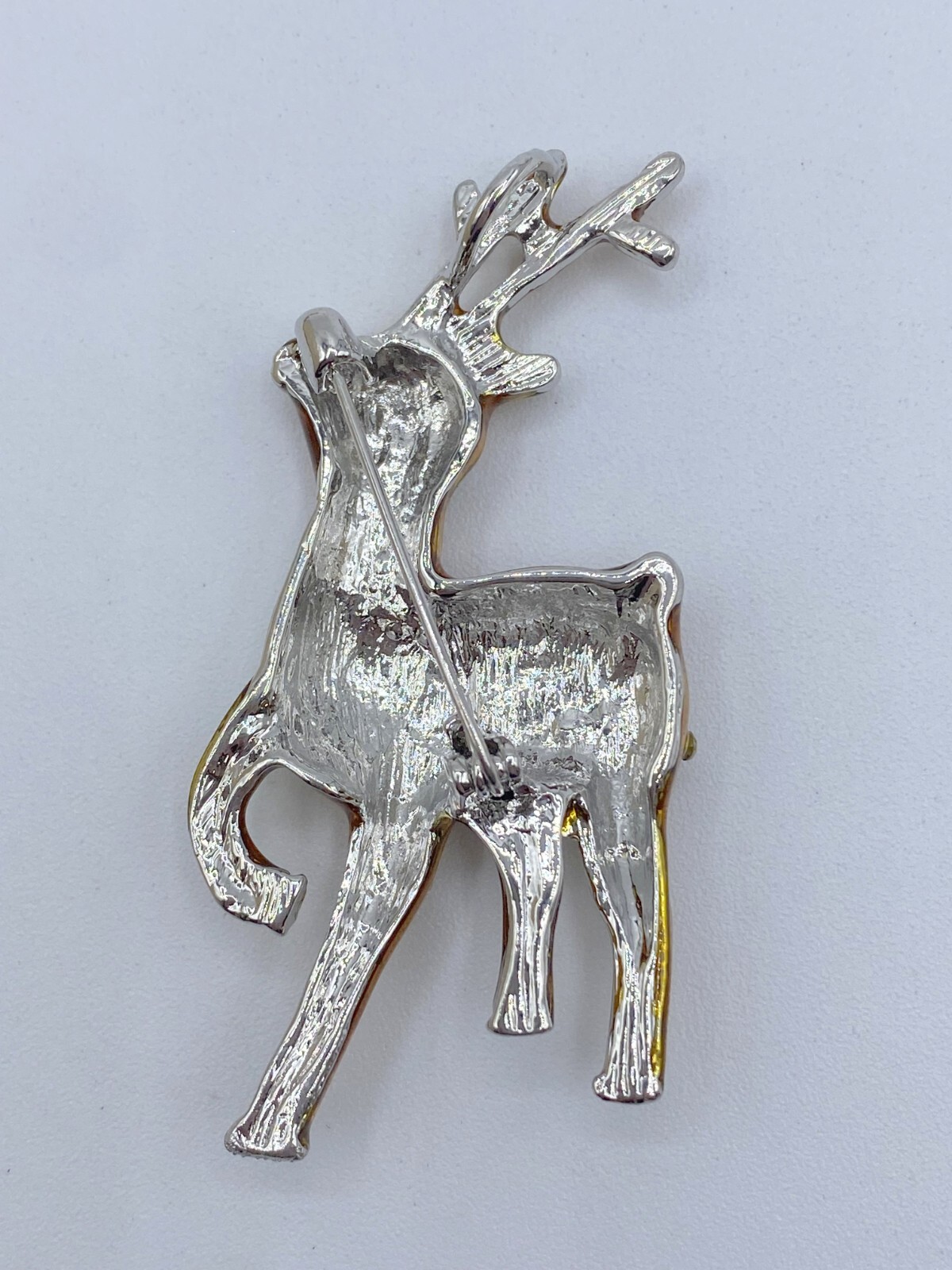 X3-652 BROOCH SILVER PIN 2.6" ENAMEL RHINESTONE ANIMAL REINDEER DEER | eBay
