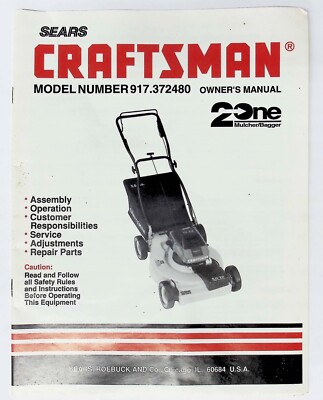 Sears Craftsman Model No. 917.372480 Push Mower Owners Manual Original ...