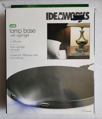IDEAWORKS 2 USB phone charger Lamp Base w/ Night Light desk bedroom ...