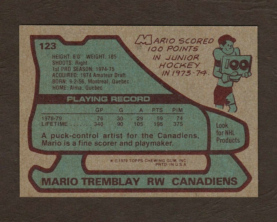 1979 Topps Hockey Card #123 Mario Tremblay - Montreal Canadiens | eBay