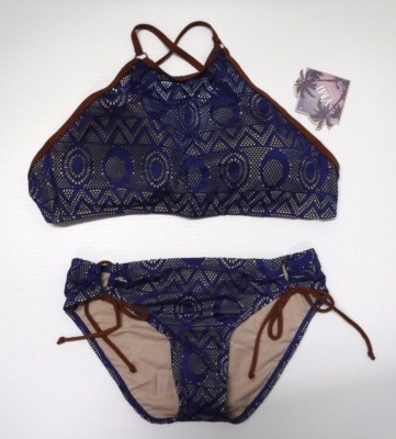 YMI Crochet Bikini Swimsuit Womens Large Top Medium Bottom Blue Brown ...