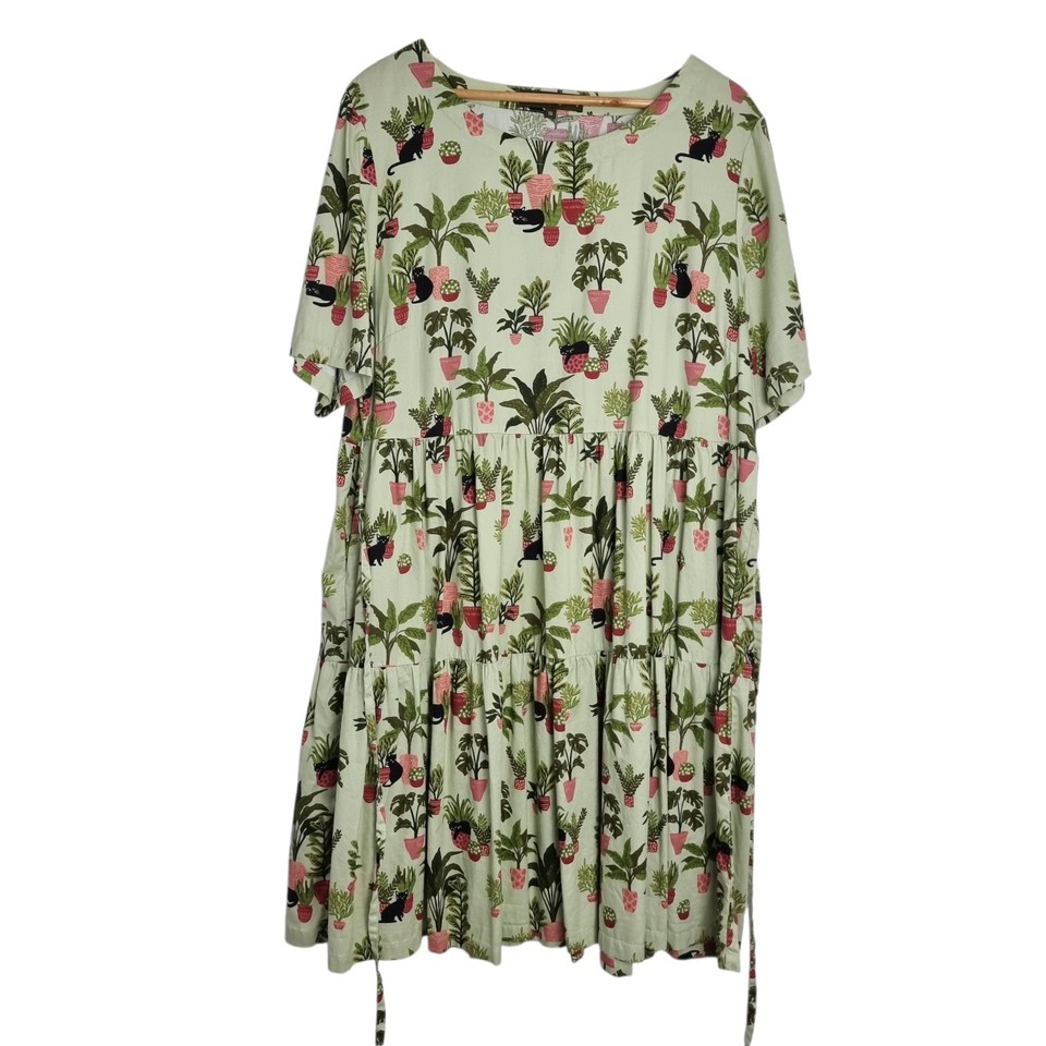 PRINCESS HIGHWAY House Cat Smock Dress Size 18 AU/US 14 Green 100% ...