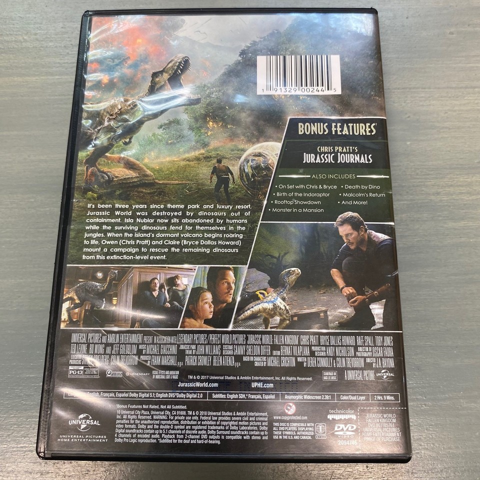 Jurassic World: Fallen Kingdom (DVD, 2018) Chris Pratt, Rafe Spall ...