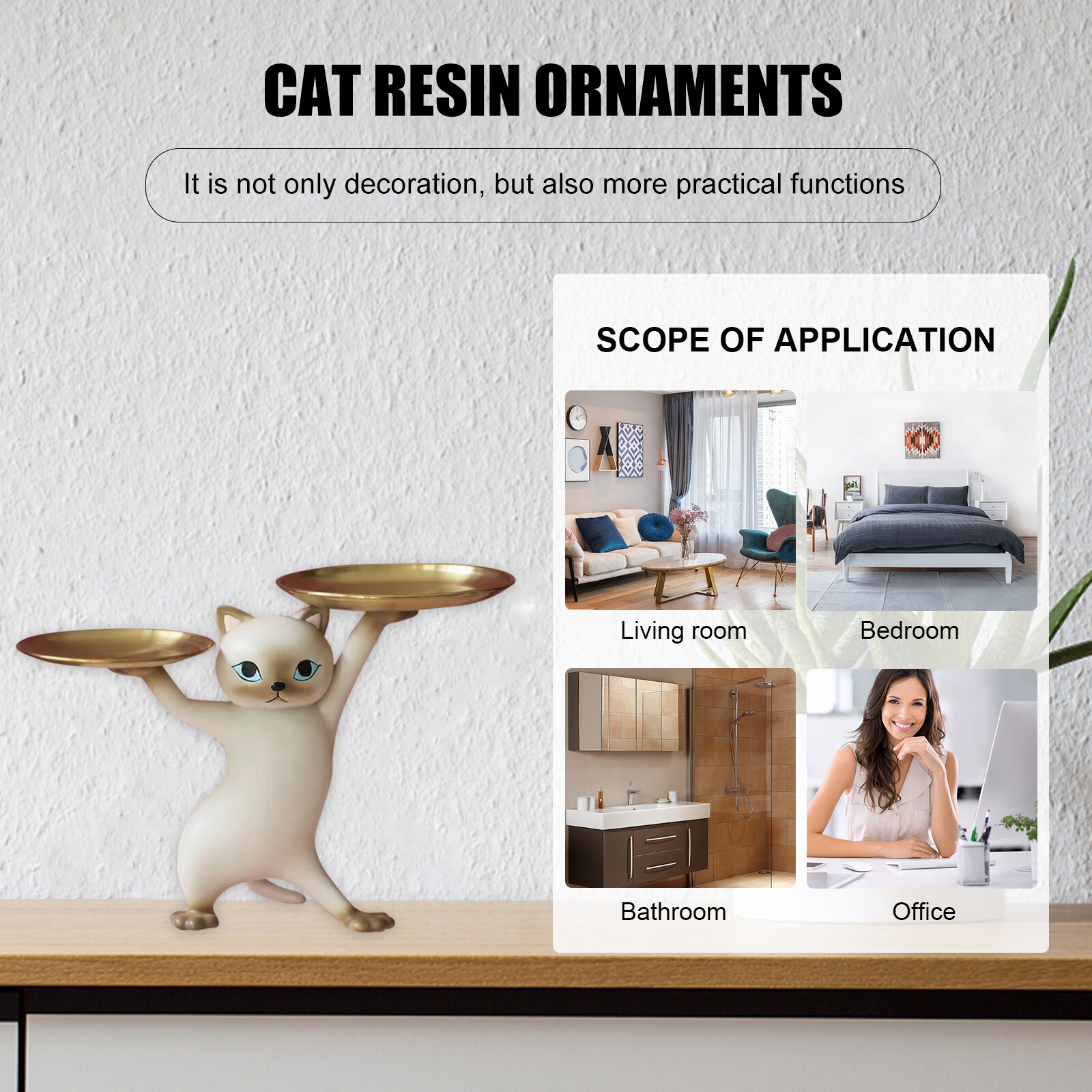 Resin Cat Tray Figurines Art Crafts Holiday Gifts Home Decor Table ...