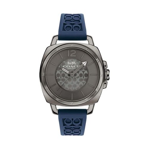 COACH 14503978 GREY DIAL BLUE LOGO SILICONE STRAP GUNMETAL CASE WOMEN'S ...