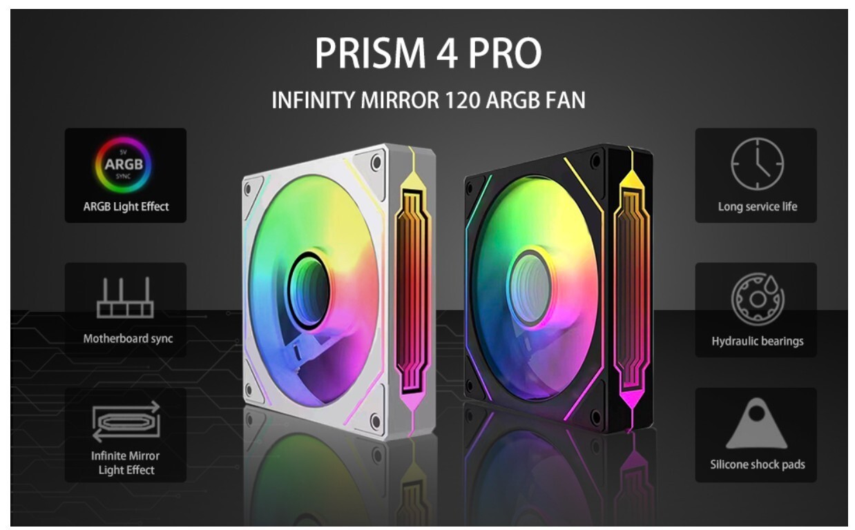 TJ Prism 120MM GEN4 Pro ARGB REVERSE Case Fan, Black, Infinity Mirror (3 fans) | eBay