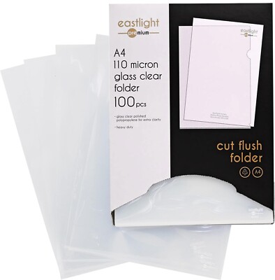 Eastlight Premium A4 Cut Flush Folders Top & Side Opening, Clear, Box ...