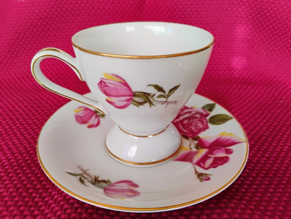 Vintage Rose Tea Cup And Saucer Wind Up Movement Music Box Japan | eBay