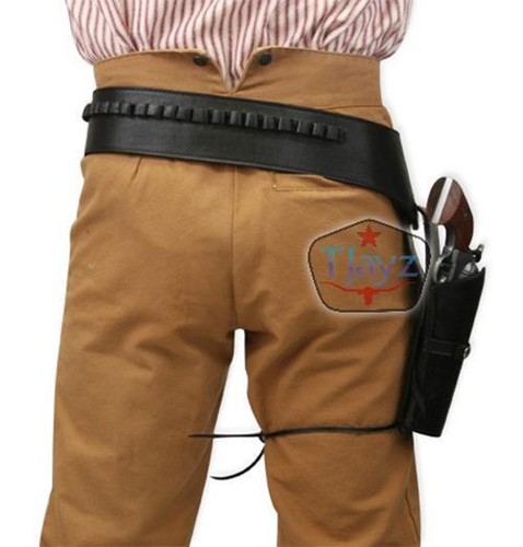 COWBOY 100% LEATHER WESTERN 22 CALIBER PLAIN HOLSTER GUN BELT DROP LOOP ...