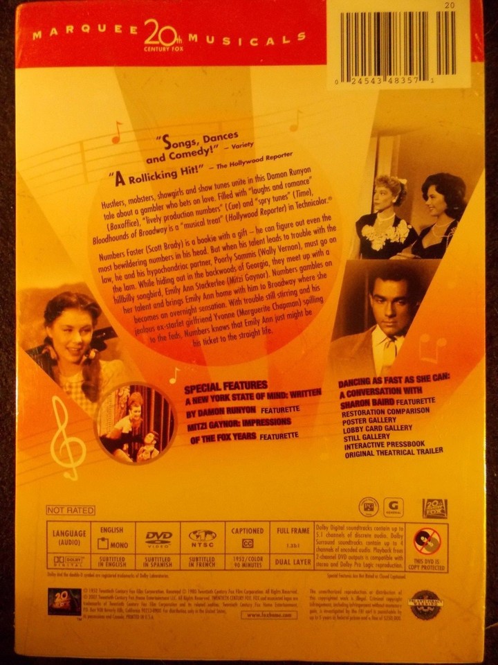 Bloodhounds of Broadway (DVD, 2007) Mitzi Gaynor/Scott Brady BRAND NEW ...