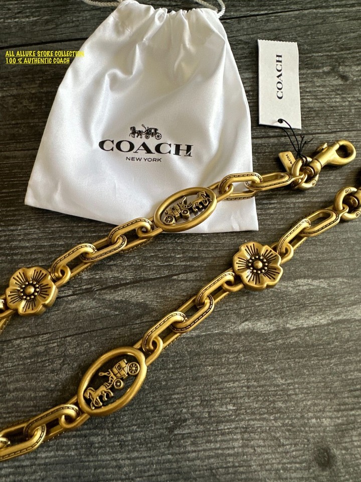 NWT COACH HORSE & CARRIAGE TEA ROSE CHAIN STRAP BRASS/BRASS CX180 | eBay