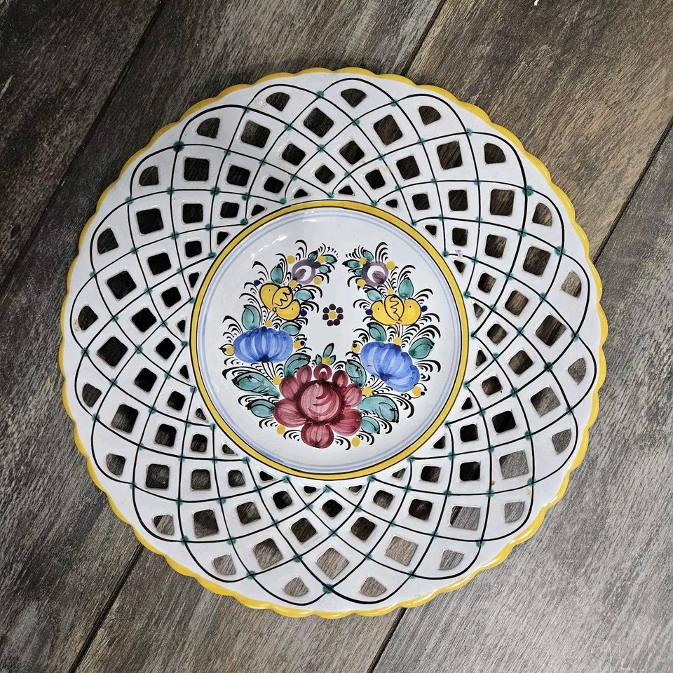 Modra Art Pottery Czech Articulated Woven Scalloped Border 7.5” Floral ...