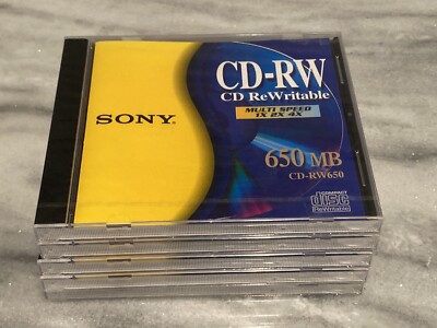 Lot (5) Sony CD-RW 650 MB ReWritable Disc Multi Speed 1x2x4x SEALED ...