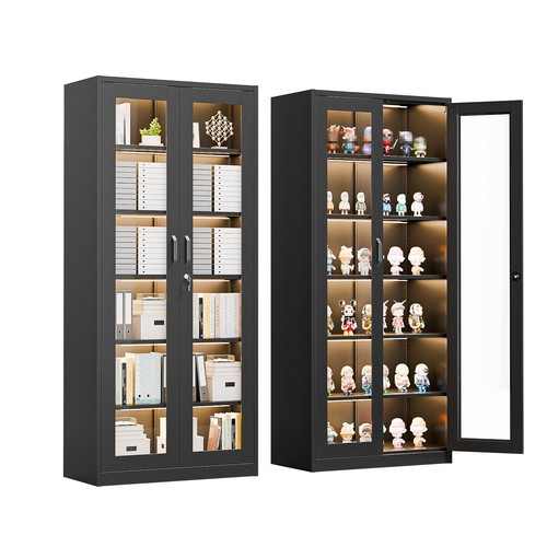 71" Tall Lockable Display Cabinet with Glass Doors & 5 Adjustable ...