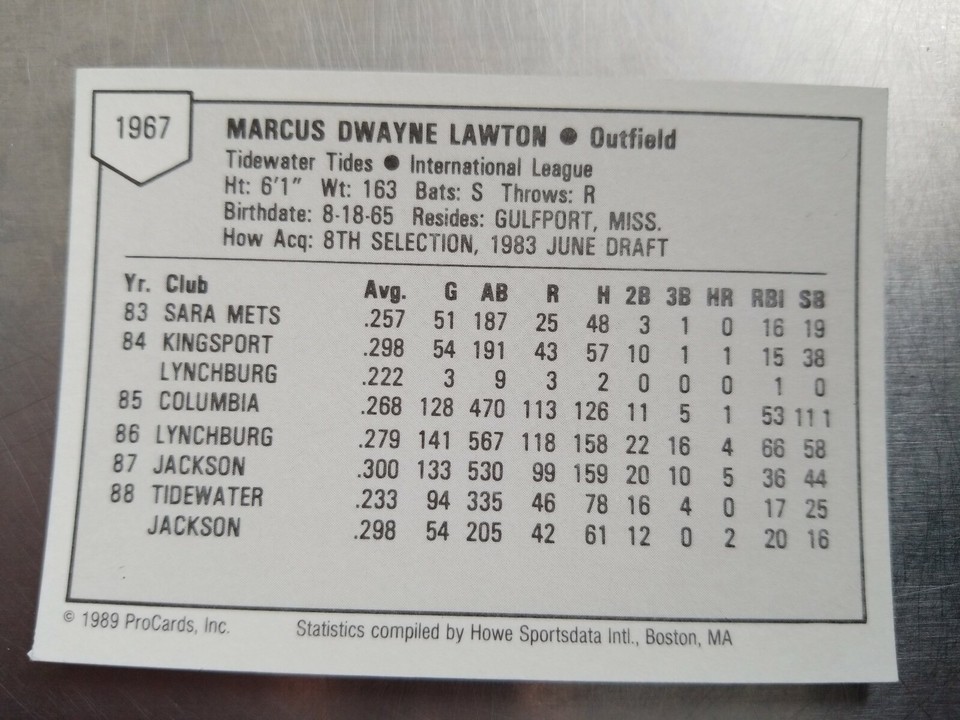 1989 PROCARDS BASEBALL CARD MARCUS LAWTON #1967 | eBay