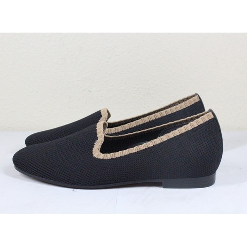 Vionic Willa Knit Slip-on Flat with Arch Support Black with Tan Trim ...