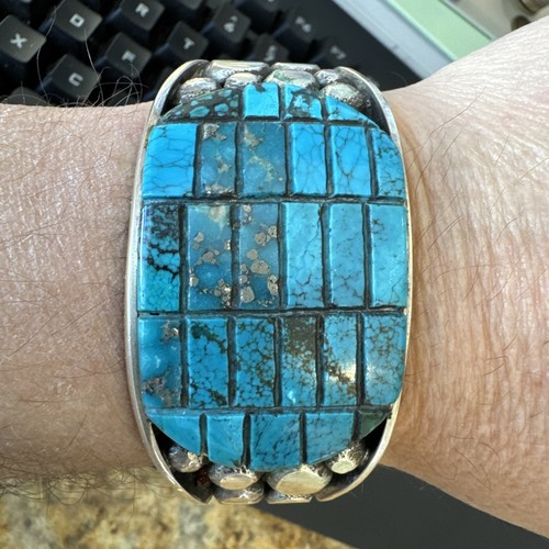 Neat Native American Signed Sterling Silver Cobblestone Turquoise Cuff ...
