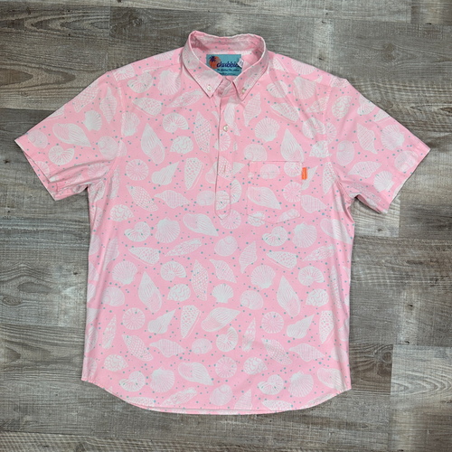 Chubbies Shirt Mens L Pink Weekend Polo Seashells Print Stretch Preppy ...