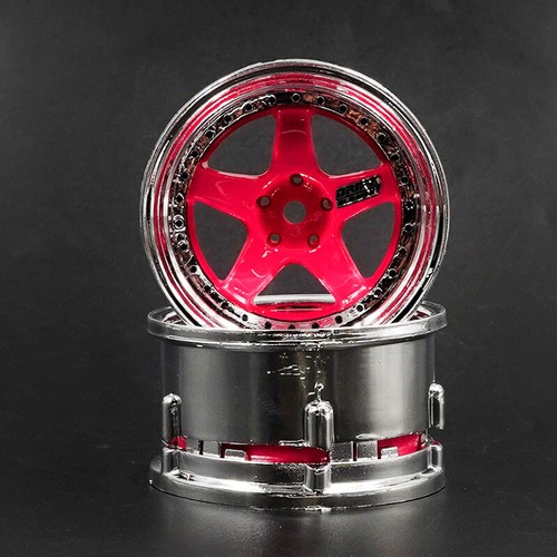 DS Racing Drift Element 5 Spokes Rim Pink Chrome Lip with Black Rivets ...
