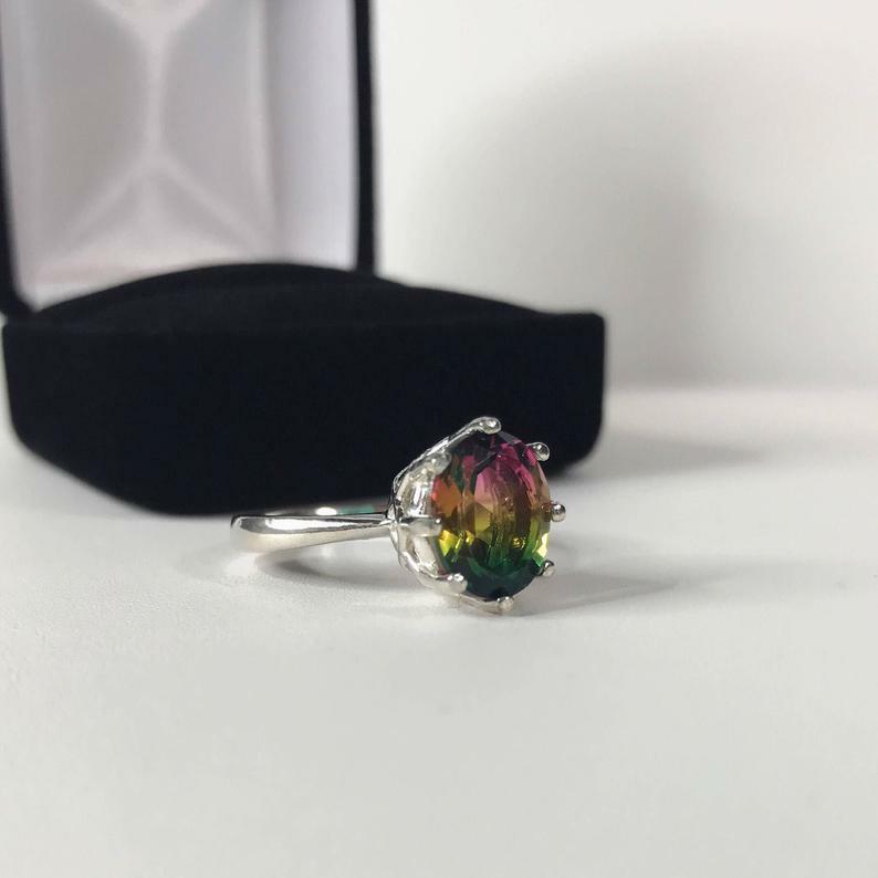 925 Sterling Silver Ring Watermelon Tourmaline Doublet Quartz Silver Ring 2 | eBay